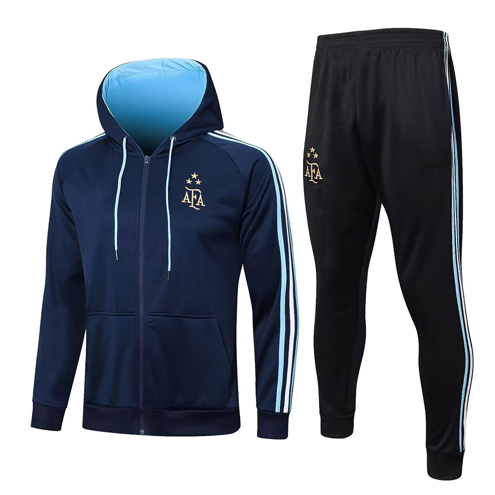 Long Drawstring Football Training Tracksuit Sky Blue Jacket Set