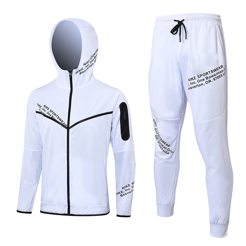 Plain White Full Football Tracksuits Long Drawstring Hooded Football ...