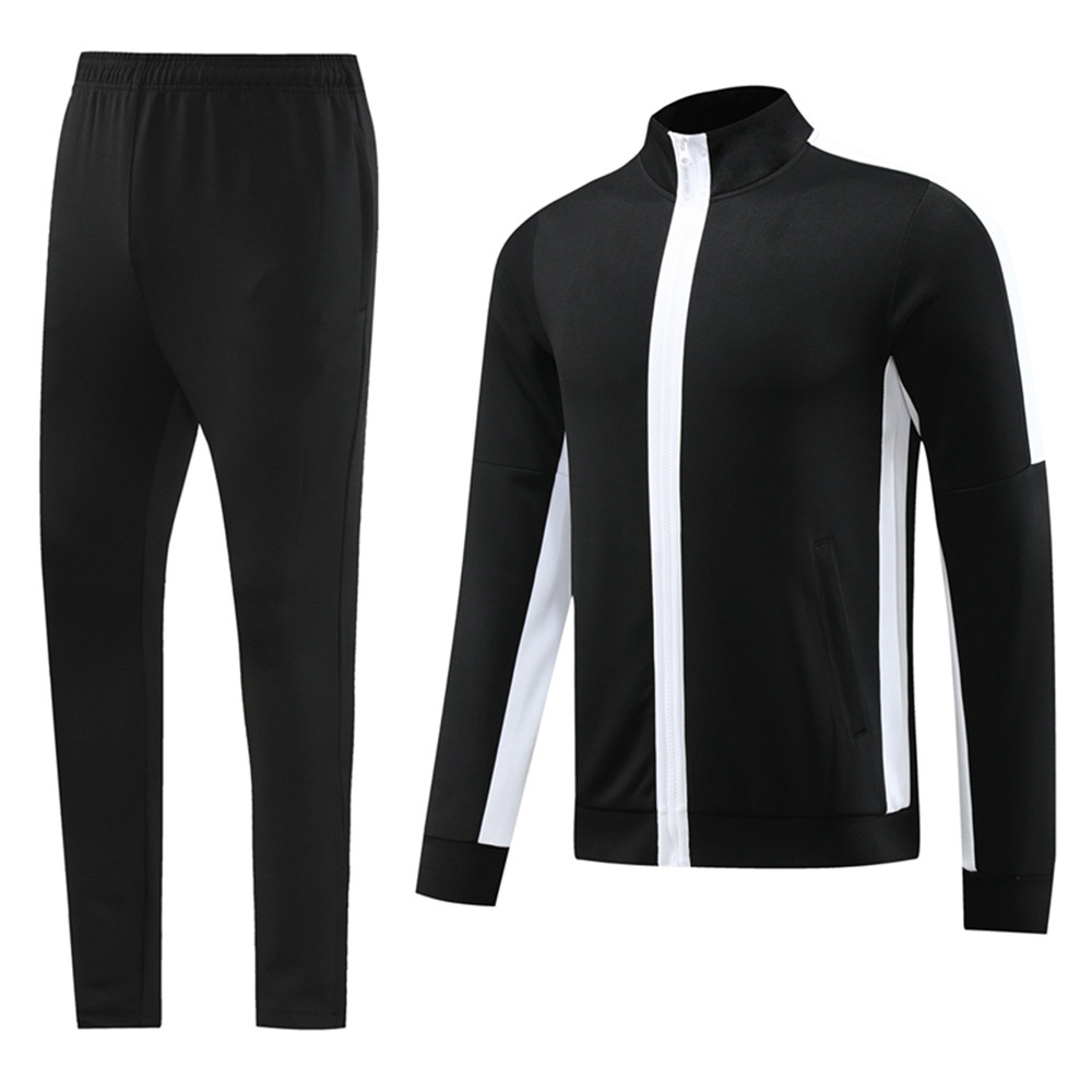 Training Retro Football Tracksuits Black Full Zip Soccer Training Set